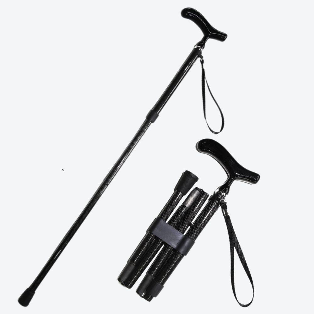 Folding Carbon Fiber Walking Stick with Black Handle
