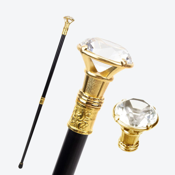 Luxury Golden Cane with Transparent Diamond